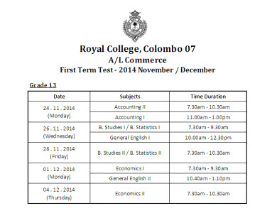 Timetable: Advanced Level Commerce Section First Term Test (Grades 12 ...